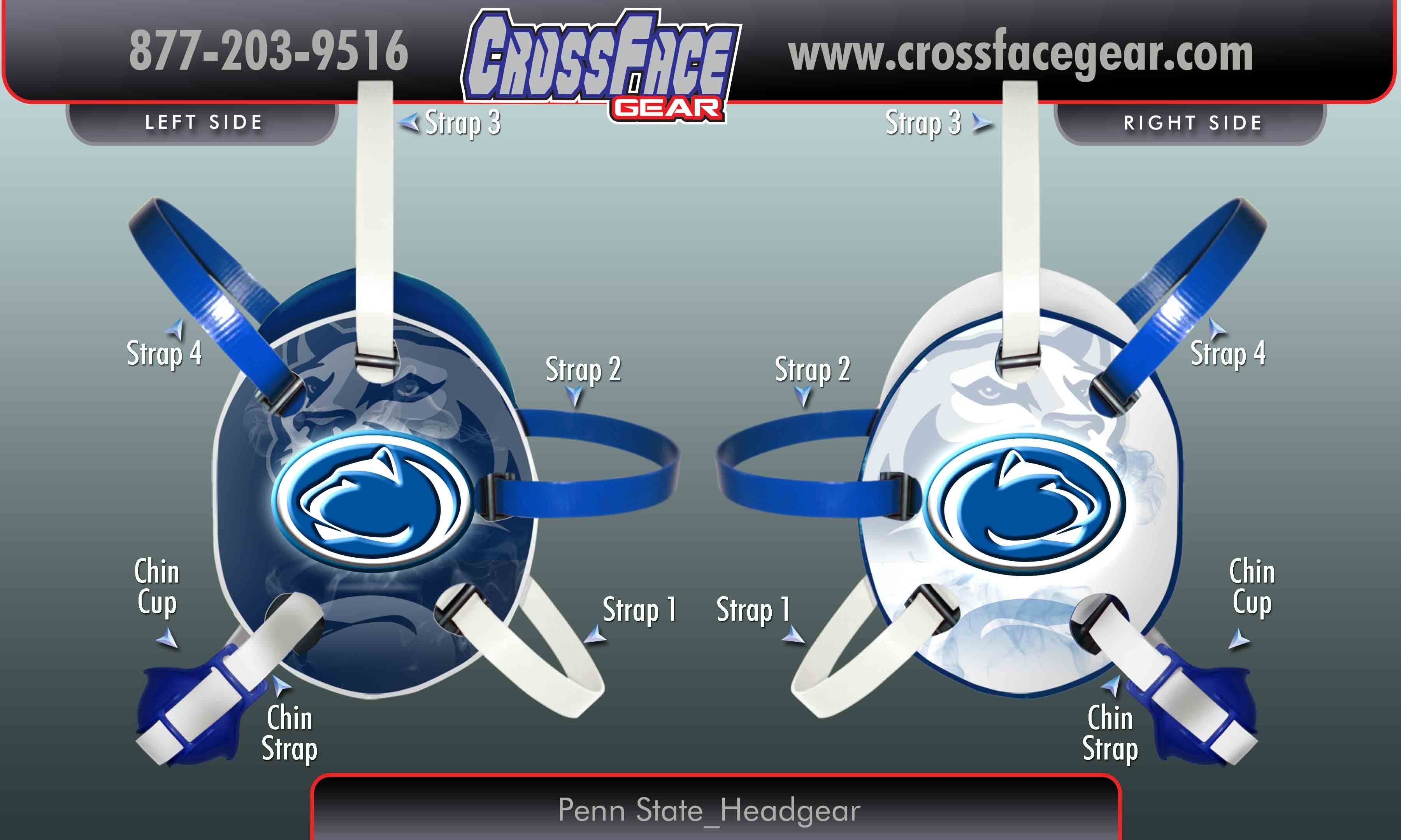 Penn State 2 (BLUE & WHITE) Custom Wrestling Headgear – crossfaceGEAR